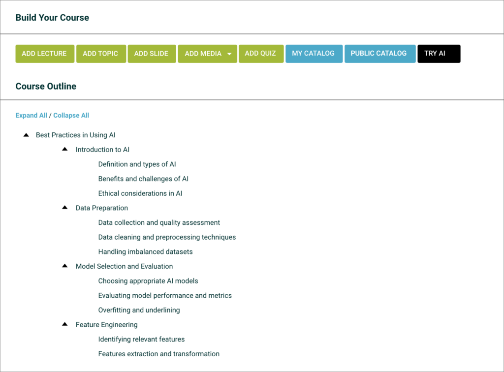 AI-Powered Course Creation feature in the The Generator